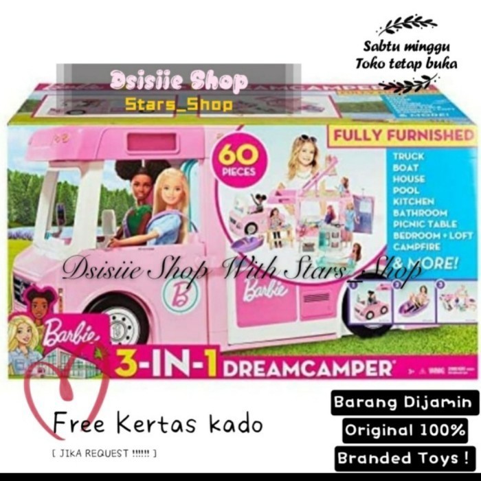 Jual Barbie Camper Van 3 in 1 Car GHL93 Original Mattle / Mobil Barbie ...
