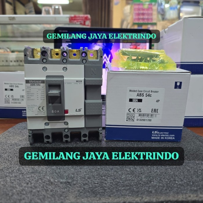 Jual MCCB LS ABS 54c 4P 50A 18KA / MCCB LS METASOL ABS54c 50A 4POLE 18KA LS ELECTRIC ORIGINAL ...