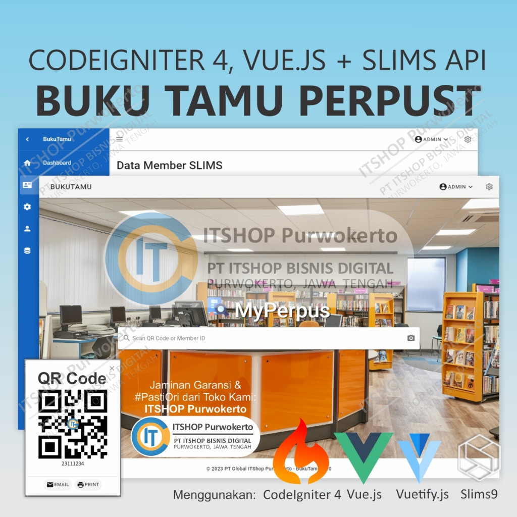 Jual Source Code Aplikasi Web Buku Tamu Perpustakaan Codeigniter 4 CI4 Connect SLiMS Api ...