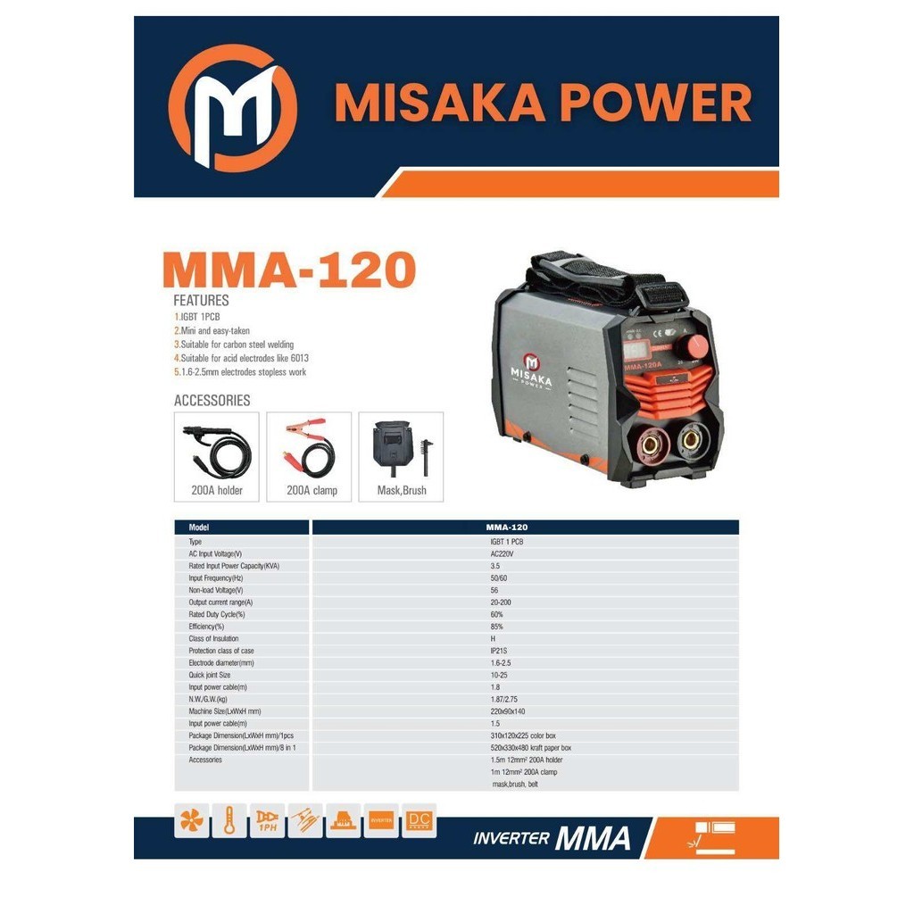 Jual Inverter Las Misaka Power 450watt Mesin Las Inverter Mini MMA-120 ...