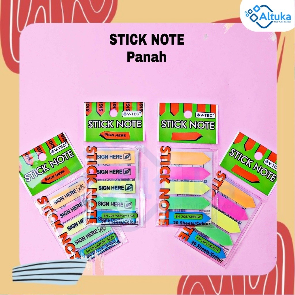 Jual Stick Note Panah 5 warna Sign Here Sticky Note Stick Note Polos ...