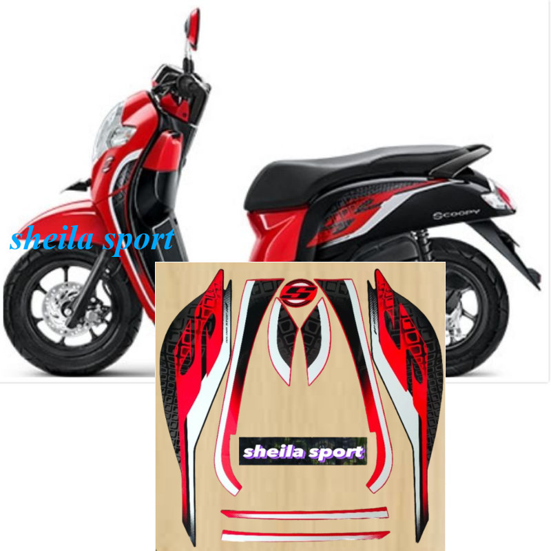 Jual Striping scoopy scopy stiker Honda Scoopy S merah hitam tahun 2019 ...
