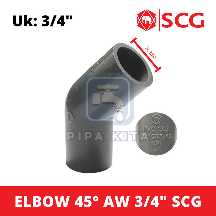 Jual Elbow 45 Derajat AW 3/4 Inch SCG PVC TS Knee L Keni Knie 45 0.75 DIM | Shopee Indonesia