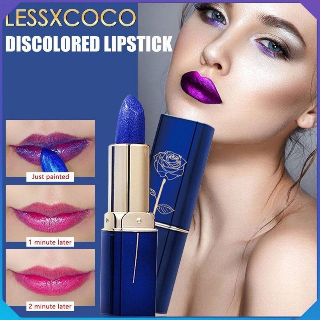 Jual Blue Lipstick LESSXCOCO Color Changing Lip Gloss Biru Rubah Warna ...