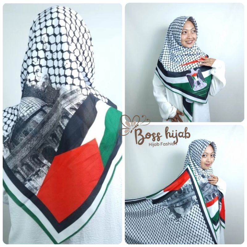 Jual FREE PALESTINE kerudung jilbab segi4 voal motif terlaris lasercut ...