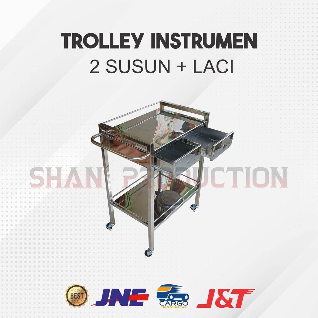 Jual Troli instrumen 2 susun + 2 Laci Stainless - Trolley instrumen 2 ...