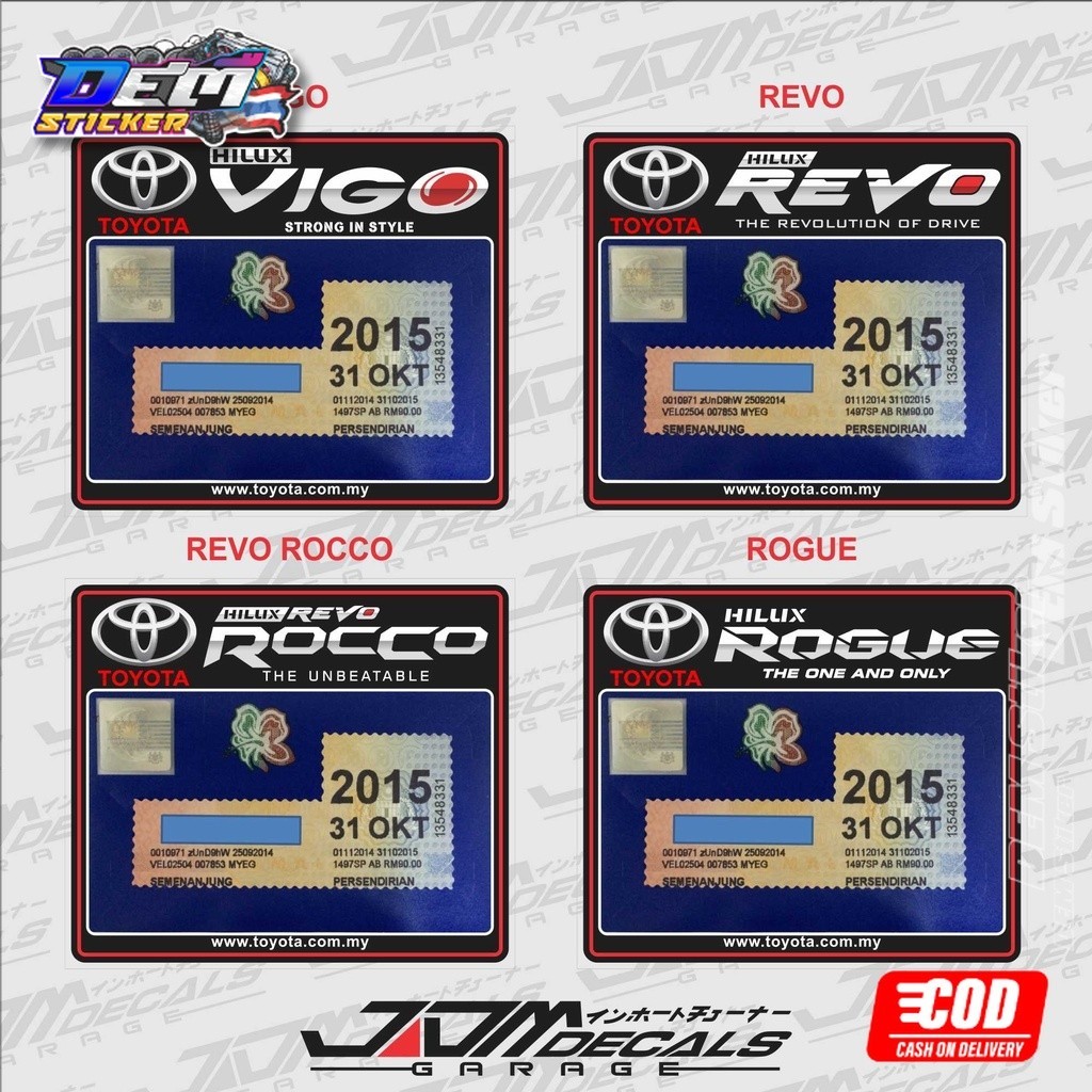 Jual Stiker Toyota Hilux Vigo Revo Rocco Rogue Roadtax Decal Sticker ...