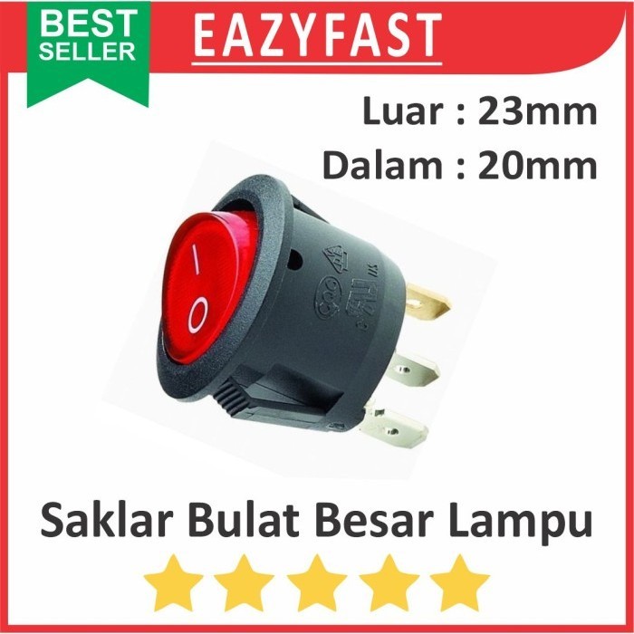 Jual Saklar Bulat Besar 3 Pin Kaki 20mm 23mm Round Rocker Switch KCD1 ...