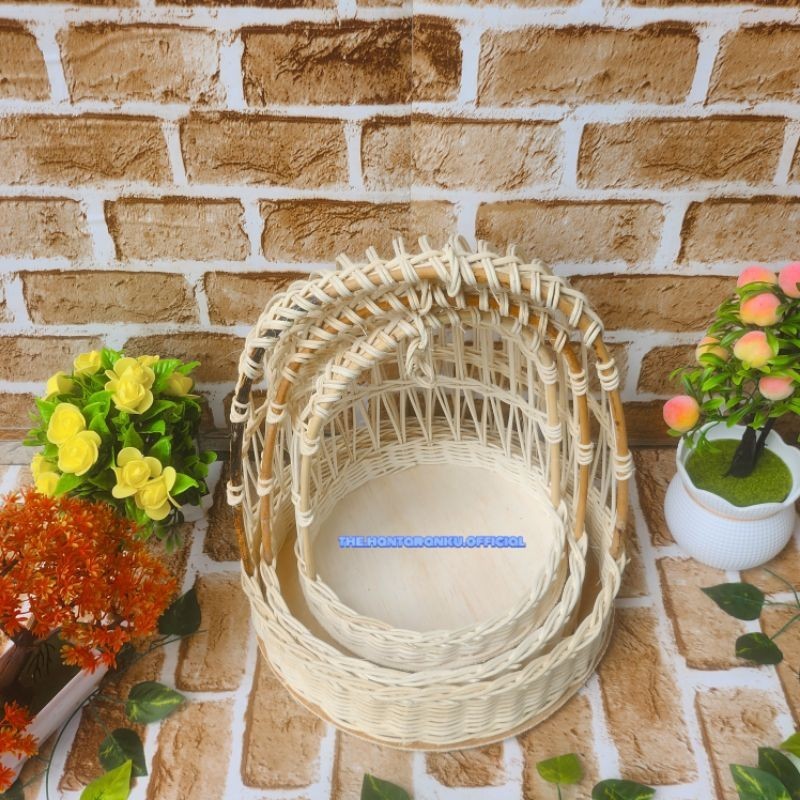 Jual keranjang bulat rotan ayunan keranjang sangkar alusan 1 set isi 3 ...