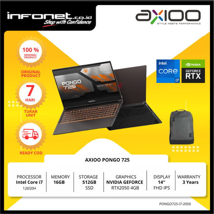 Jual AXIOO PONGO 725 I7 12650H 16GB 512GB RTX2050 15.6" FHD 144Hz W11 ...
