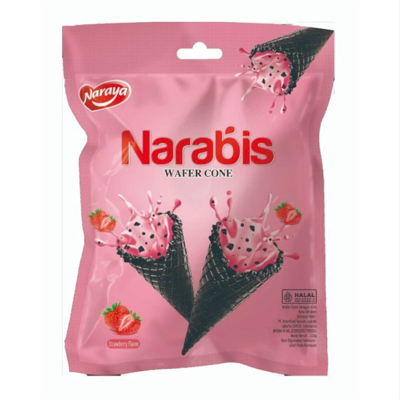 Jual NEW!! Narabis Wafer Cone Cream Chocolate Strawberry Kemasan 220g ...