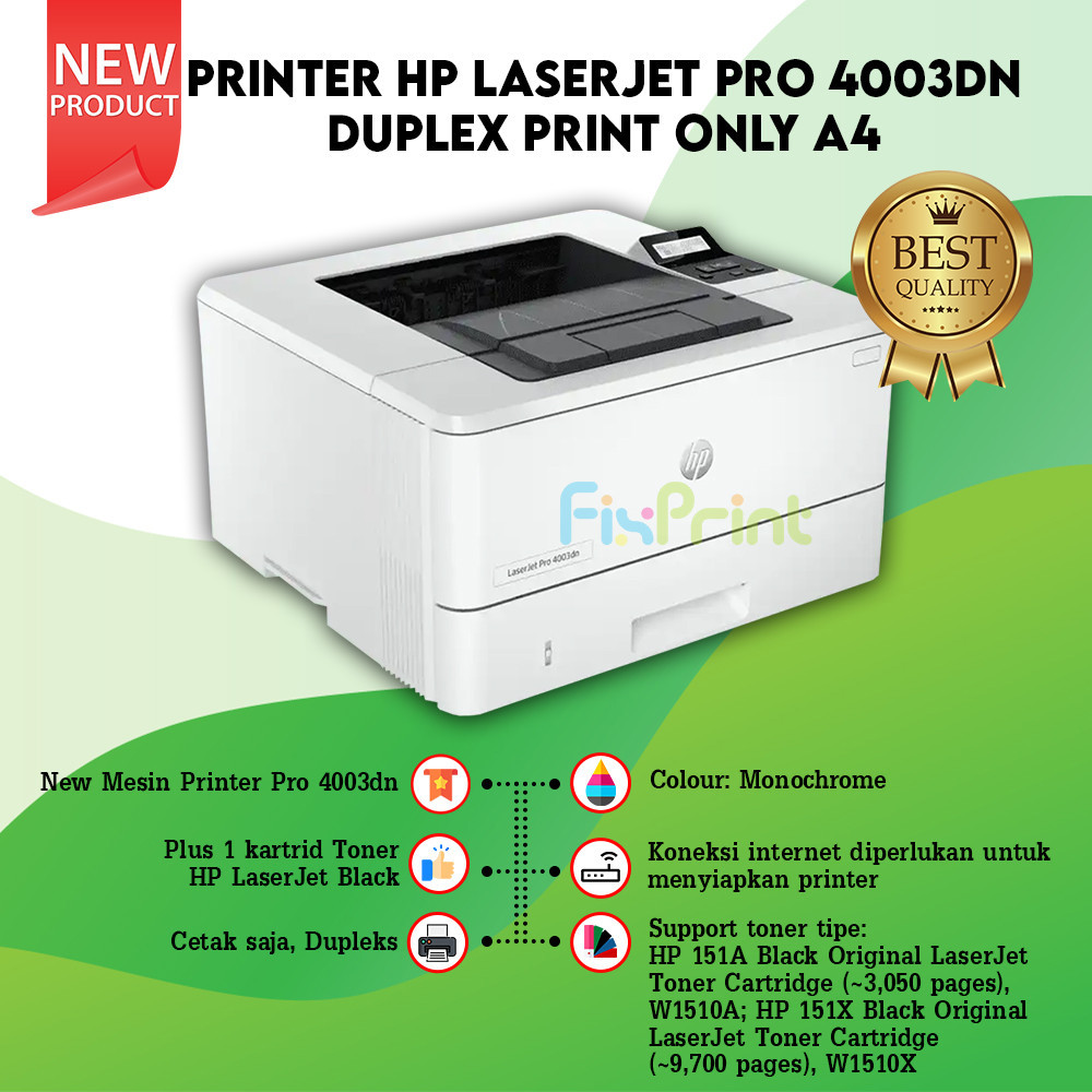 Jual HP Laserjet Pro 4003dn Monochrome Duplex 2Z609A Print Only New Cart 151A 151X | Shopee ...