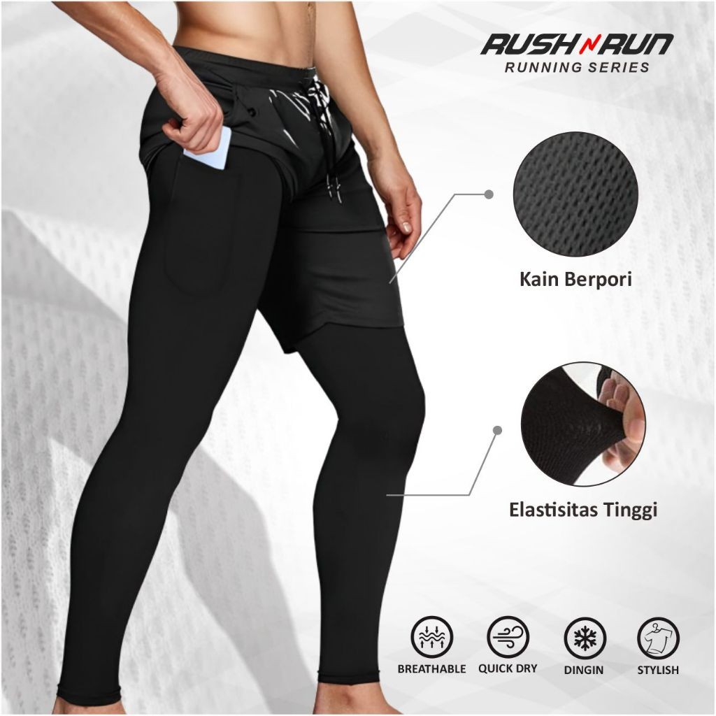 Jual Rush n Run Celana Pendek Olahraga Pria 2 In 1 Clana Training Gym ...