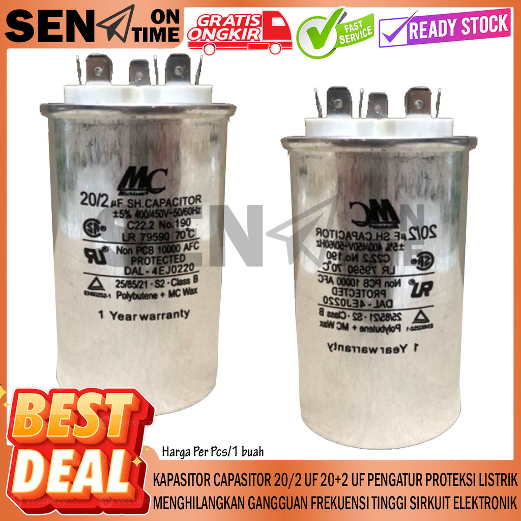Jual MC Kapasitor Kaki 3 20/2 Capasitor Capacitor Ac 20+2 Uf Ace Pendingin Mengatur Mesin Air ...