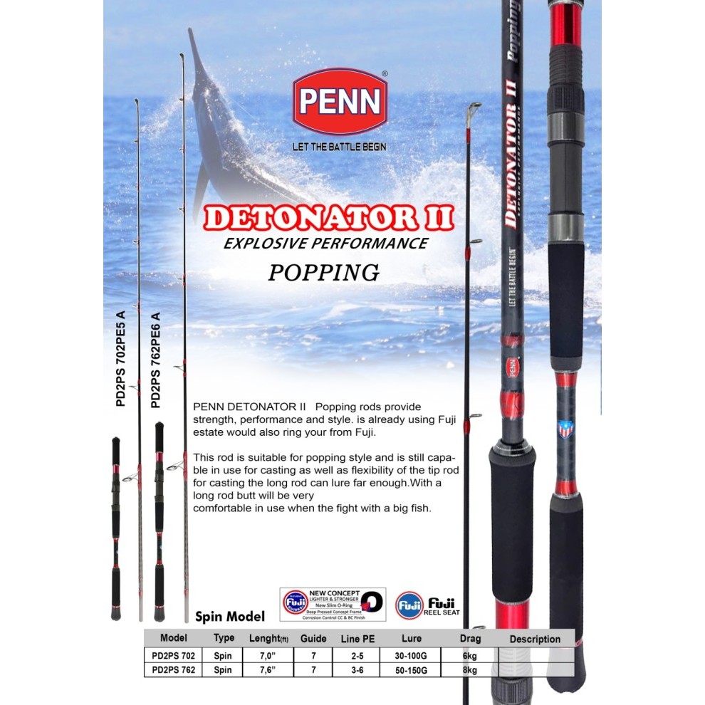 Jual JORAN PENN DETONATOR II Joran Spinning Popping - PD2PS 702 - 762 ...