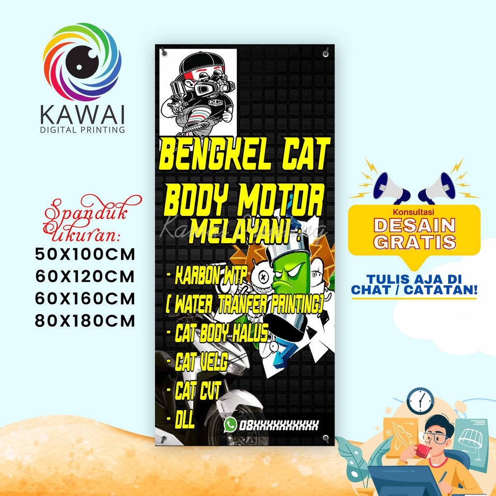 Jual SPANDUK / BANNER Bengkel Cat Body Motor Viral Request Gratis ...