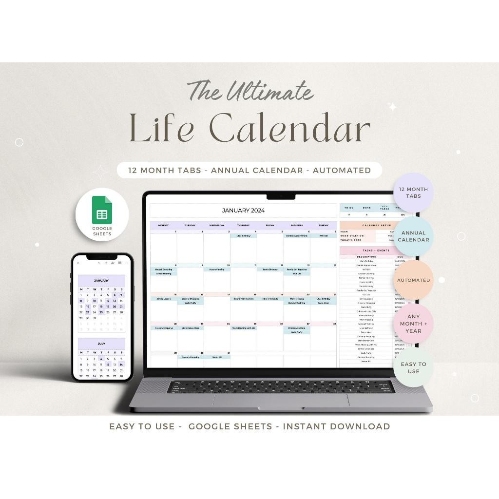 Jual Digital Planner Spreadsheet Google Sheets Calendar Monthly Tracker ...