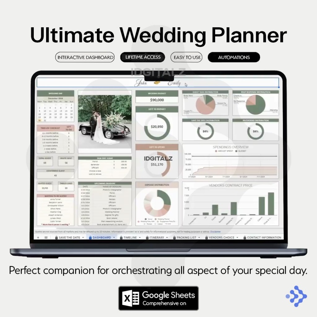 Jual [T0111] Ultimate Wedding Digital Planner Spreadsheet Google Sheet ...