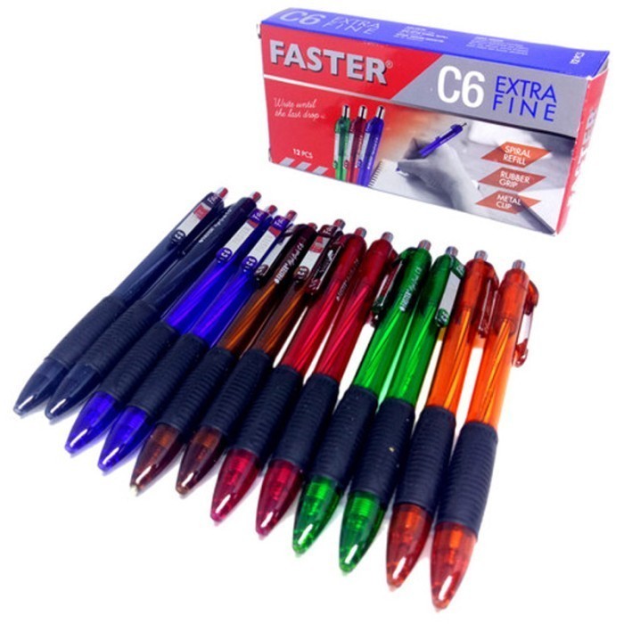 Jual Pulpen Faster C6 / Ballpoint Faster Retrack C6 (1 pak isi 12pcs ...