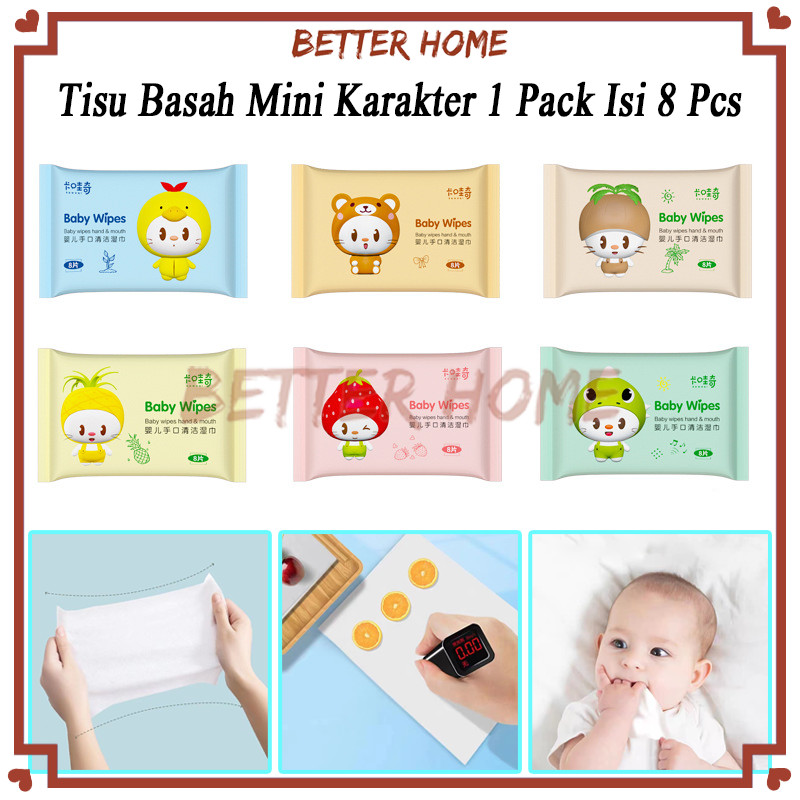 Jual Tisu Basah Mini Karakter 1 Pack Isi 8 Pcs/Travelling Wet Tissue ...