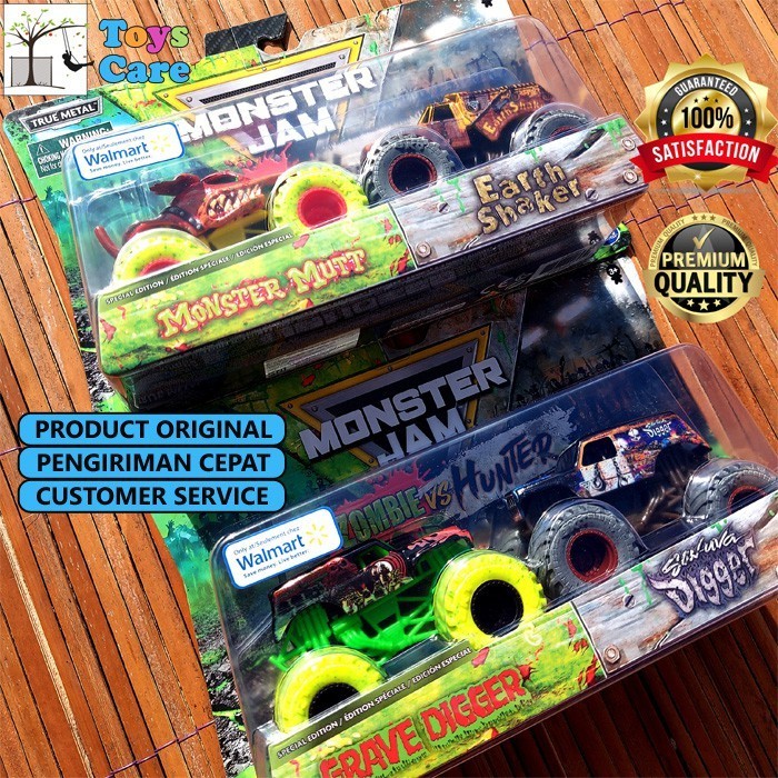 Jual MONSTER JAM ZOMBIE vs HUNTER MONSTER MUTT VS EARTH SHAKER GRAVE ...