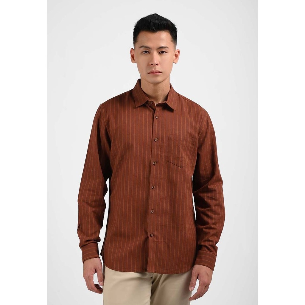 Jual Manzone Kemeja Lengan Panjang Pria EVAN - BROWN | Shopee Indonesia