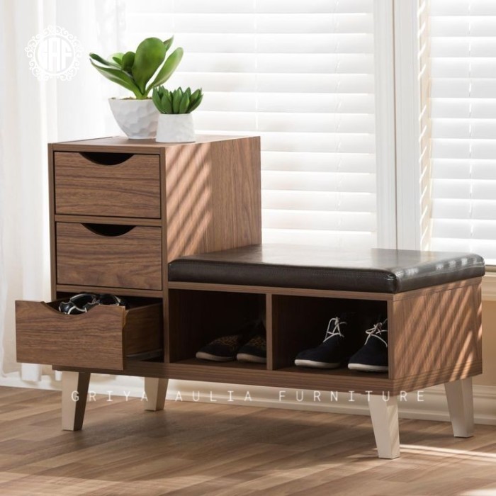 Jual Bench multifungsi dengan laci rak sepatu kayu jati | Shopee Indonesia