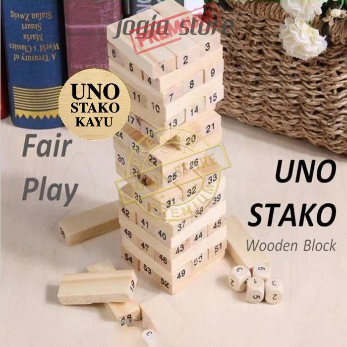 Jual Permainan UNO Stako Kayu 54 Balok with 4 Dadu Game Permainan Anak ...