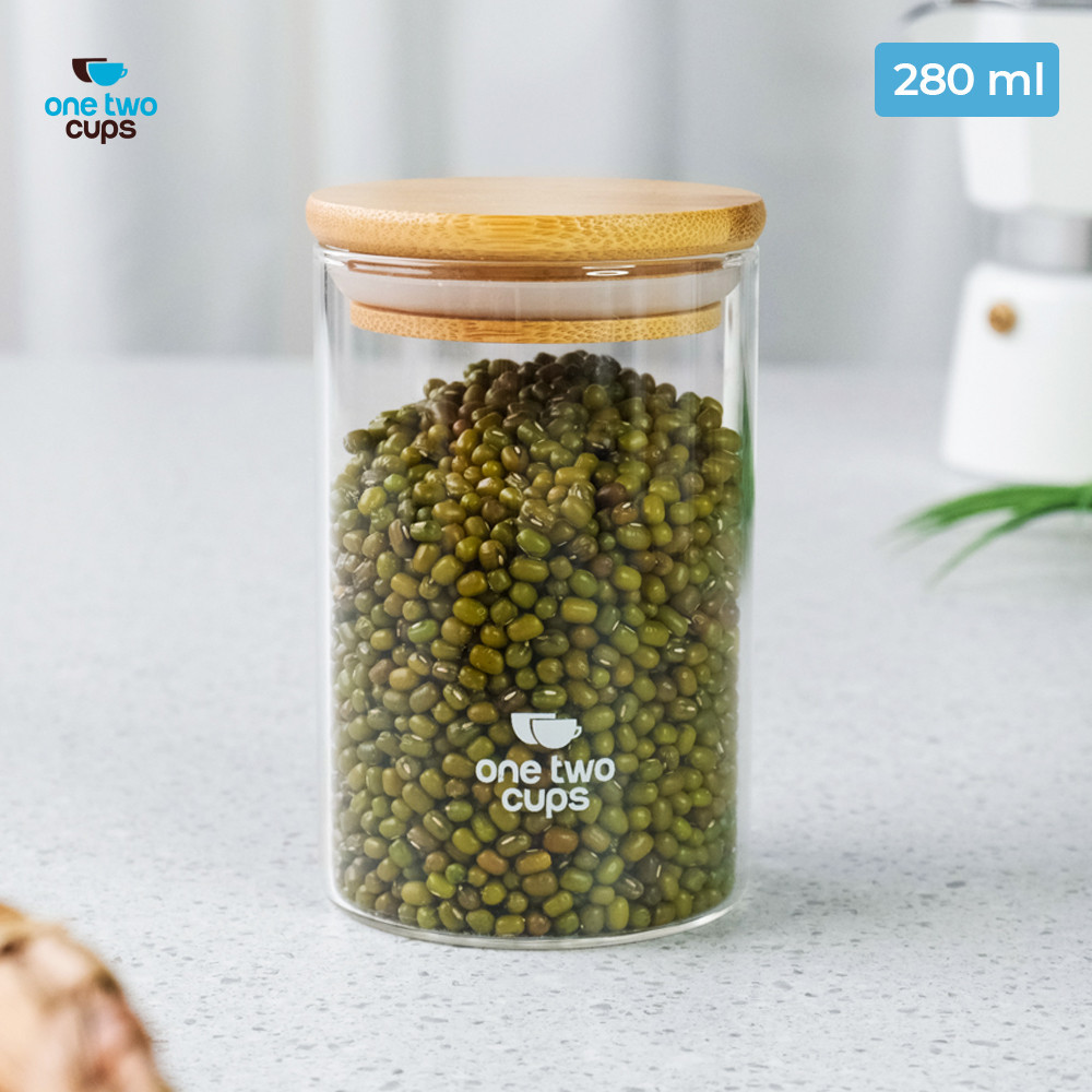 Jual One Two Cups Toples Kaca Penyimpanan Makanan Coffee Storage Glass ...
