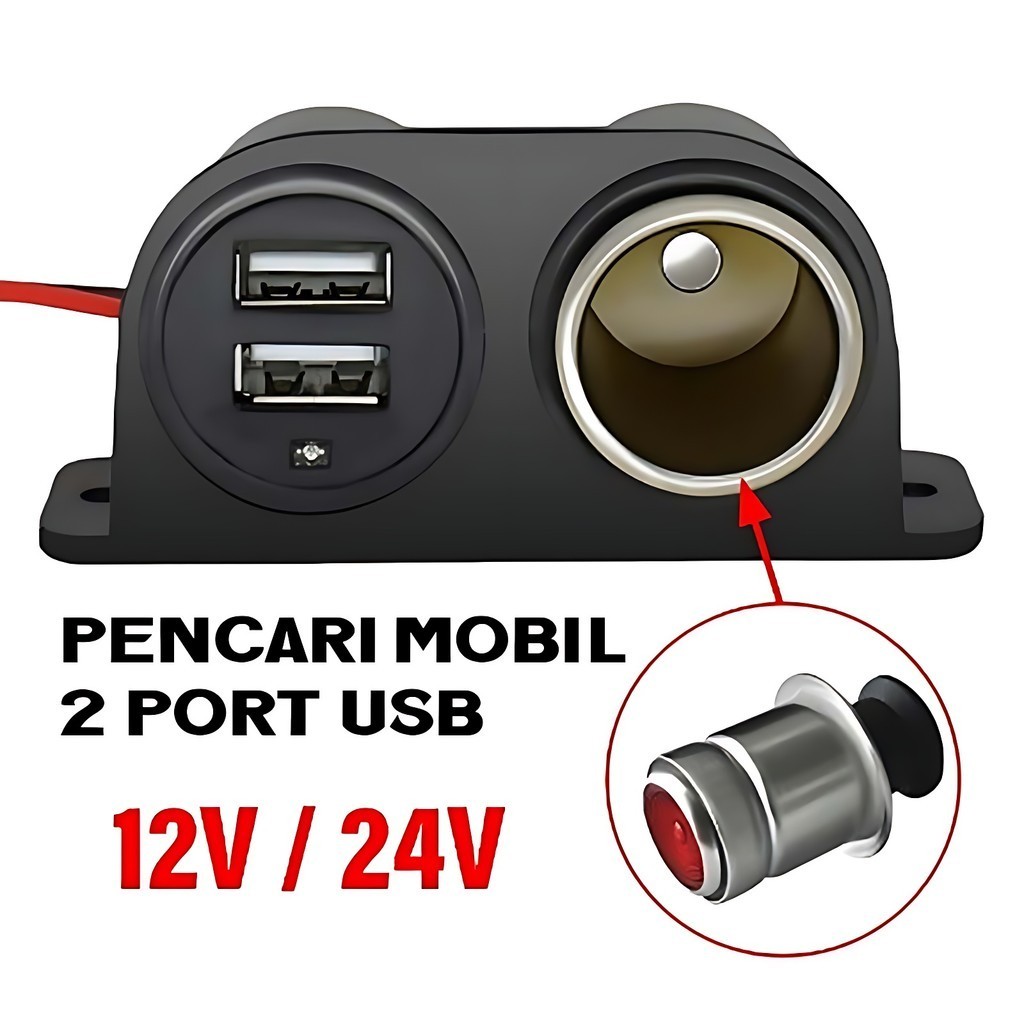 Jual Adapter Charger Mobil 2 USB Port + Cigarette Lighter Plug Adapter ...