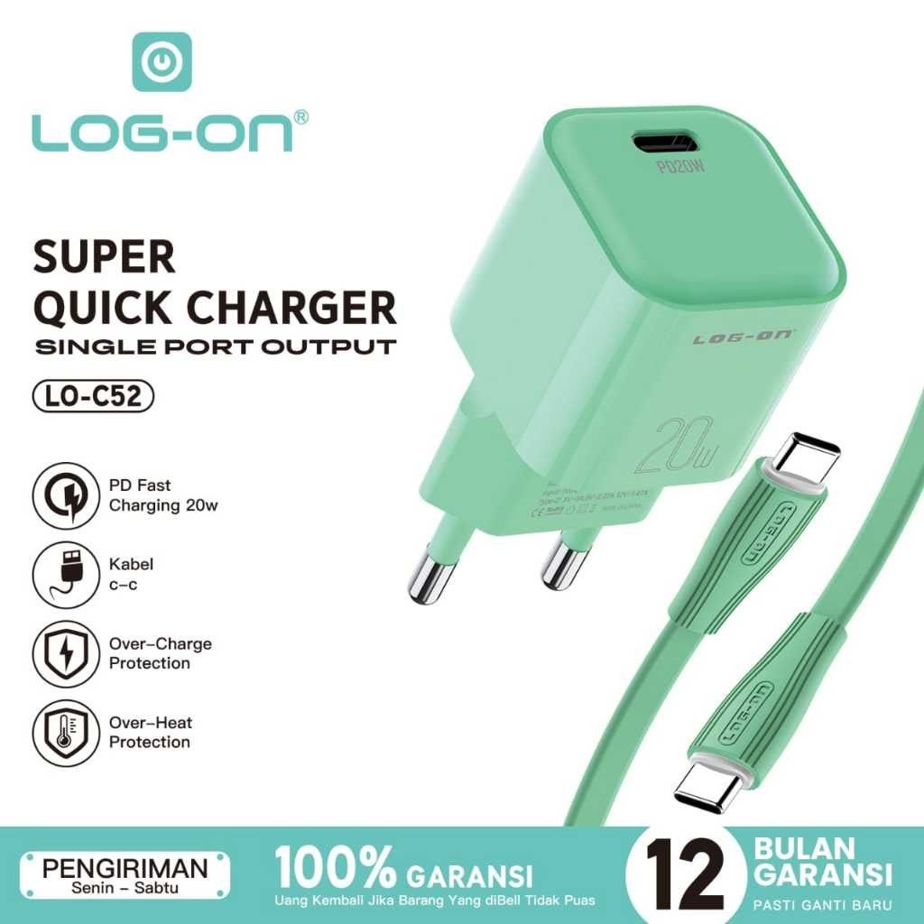Jual LOG ON ADAPTER CHARGER 20W 3A TYPE C LO-C52 TINY+KABEL 3A /PD20W ...