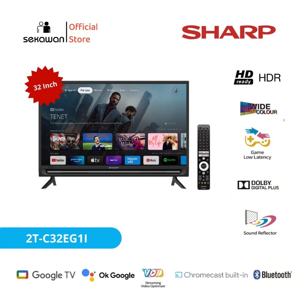 Jual TV LED SHARP 32 Inch 2T-C32EG1i 32EG1i SMART GOOGLE TV HD | Shopee Indonesia