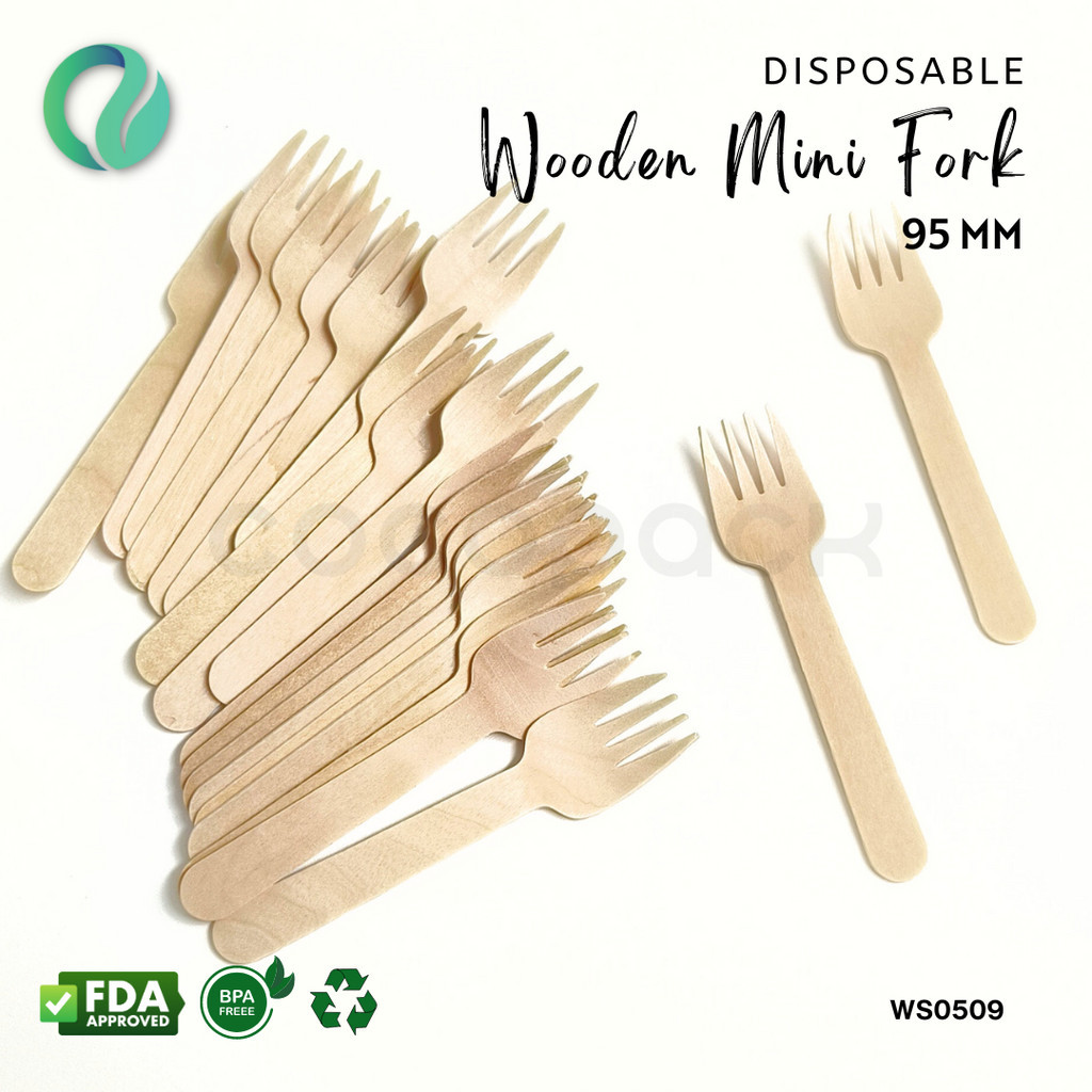 Jual Garpu Kayu Mini Disposable Wooden Mini Fork 9,5 CM (100 Pcs ...