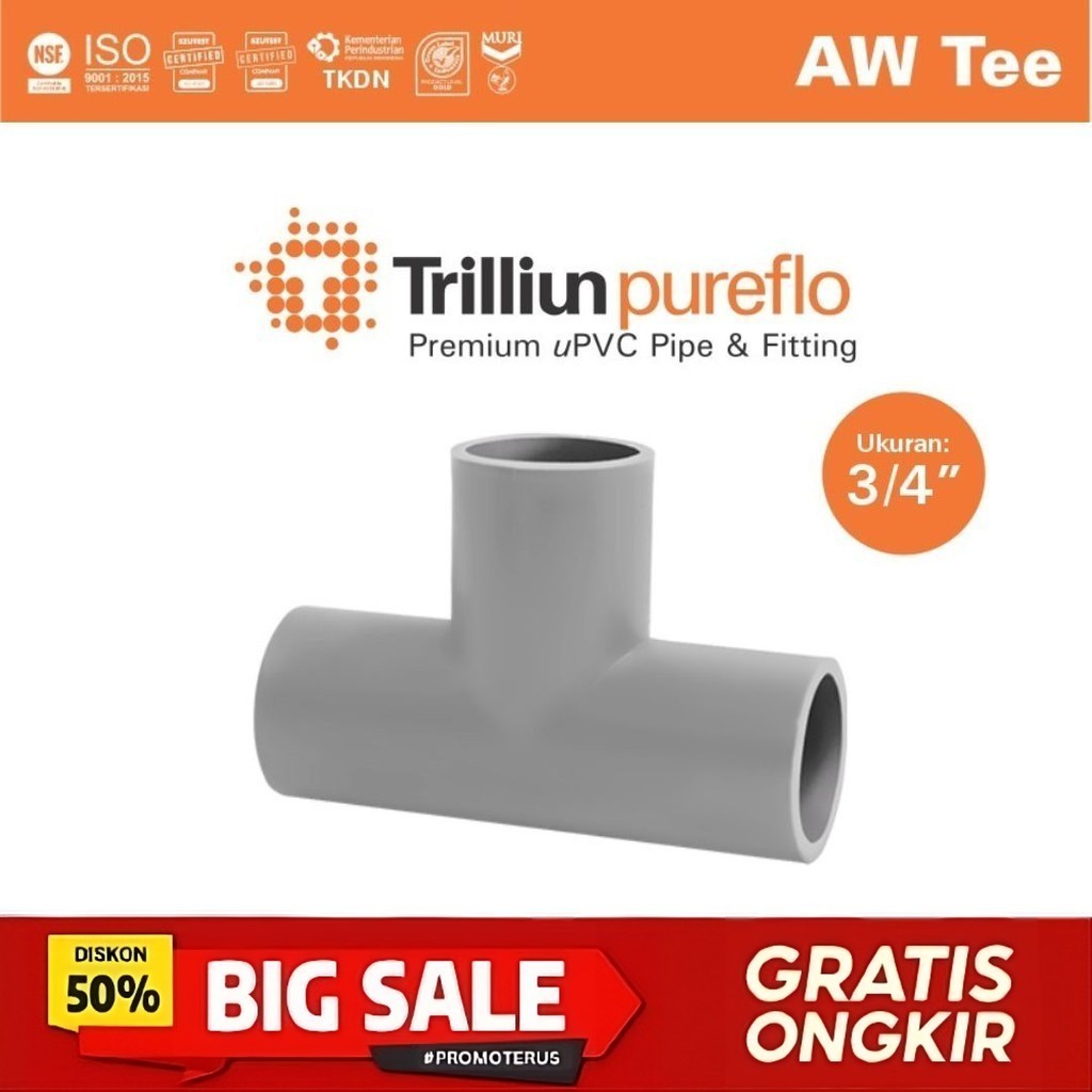 Jual Sambungan Pipa Tee 3/4 in Merek Trilliun AW | Shopee Indonesia
