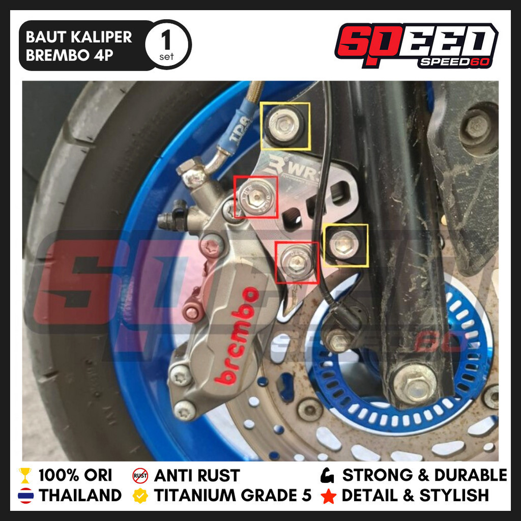 Jual Baut Breket Kaliper Brembo 4P Depan XMAX Baut Titanium Probolt Grade 5 Thailand King Nut ...