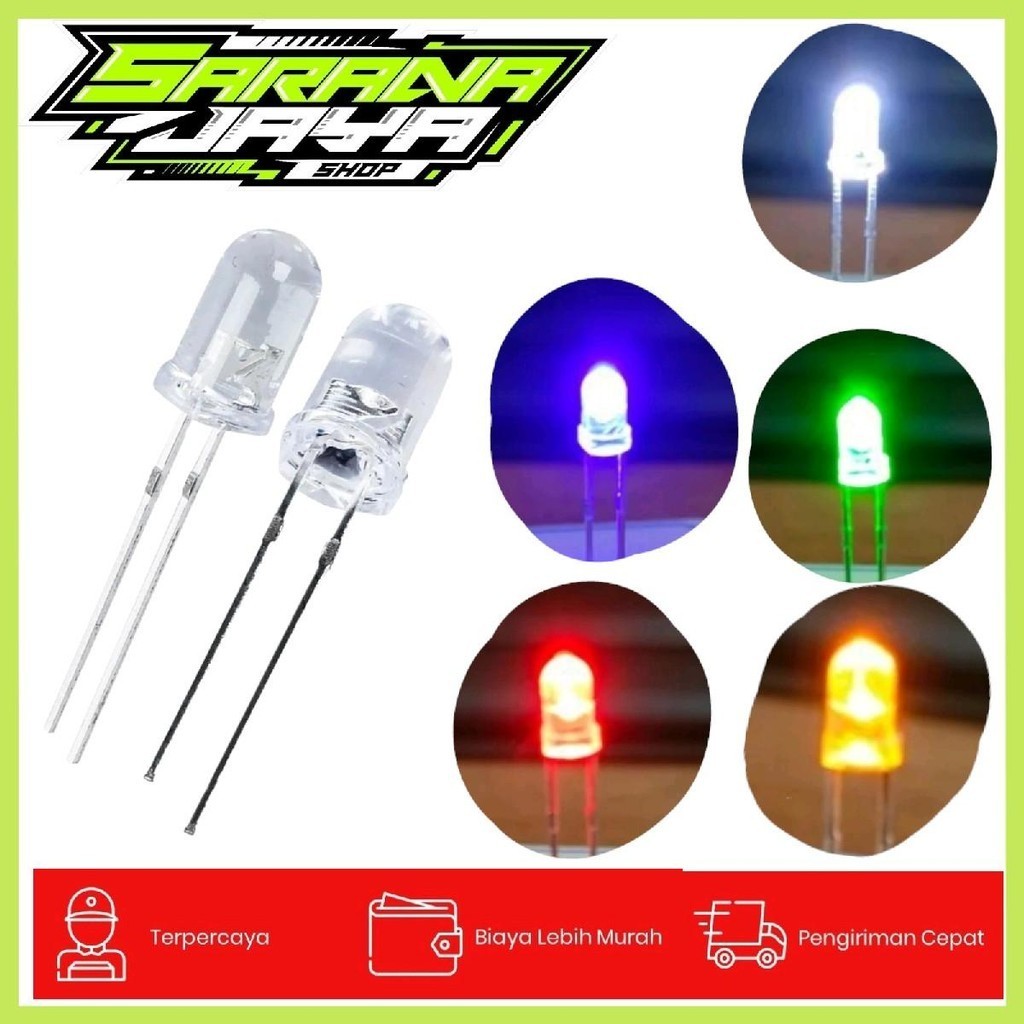 Jual 100Pcs led 5 mm Putih nyala merah biru kuning hijau putih 5mm ...