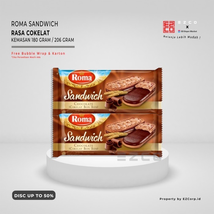 Jual ROMA SANDWICH RASA CHOCOLATE KEMASAN 180 / 206 GRAM | Shopee Indonesia