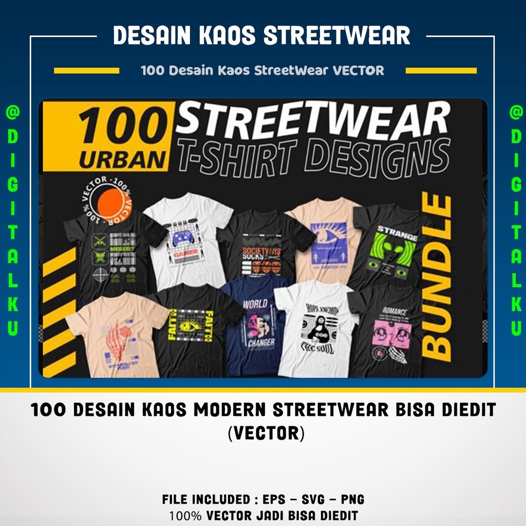 Jual 100 Desain Kaos Modern StreetWear Bisa Diedit (Vector) | Shopee ...