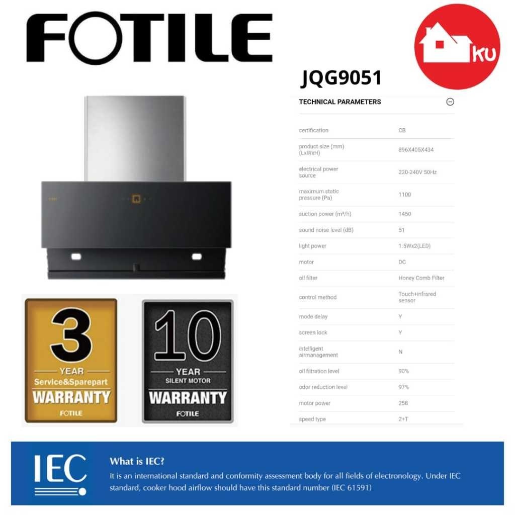 Jual Fotile Cooker Hood JQG9051 V Smart Series Infrared Penghisap Asap ...