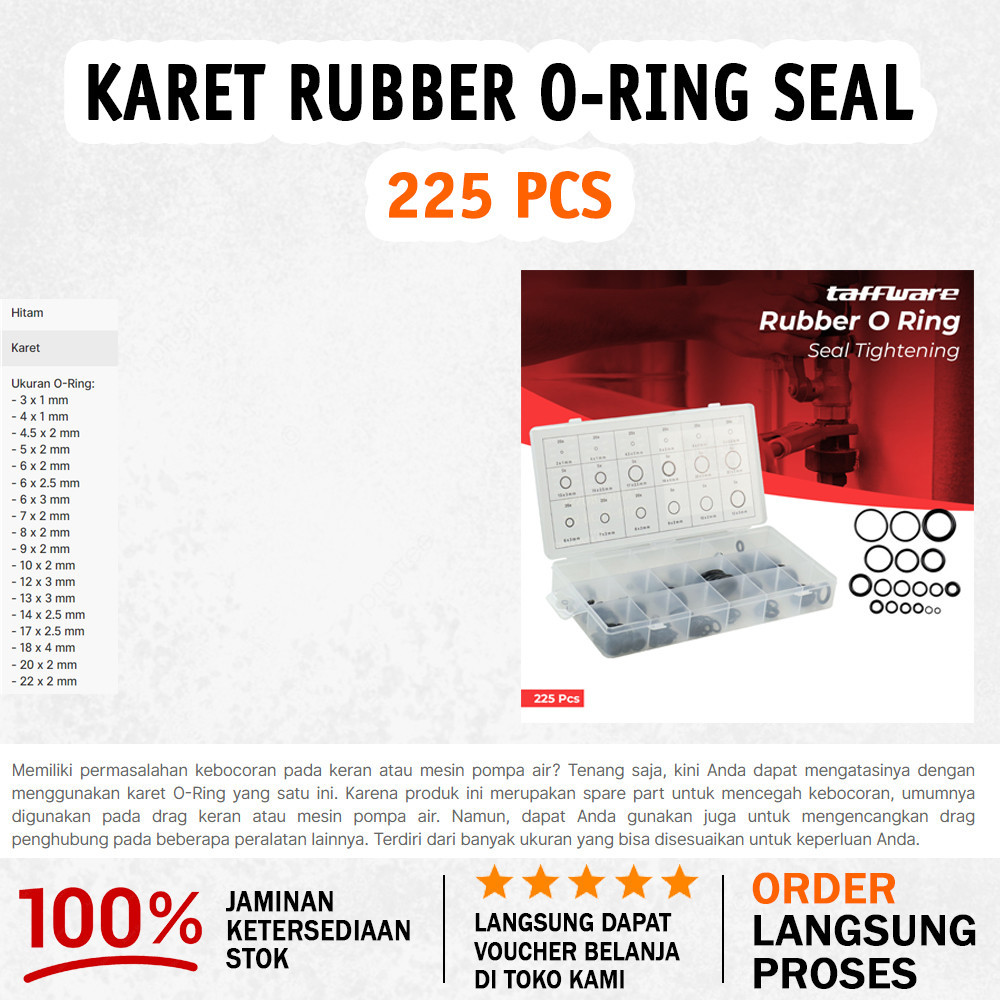 Jual Taff | Karet Rubber O Ring Seal Tightening 225 PCS | Shopee Indonesia