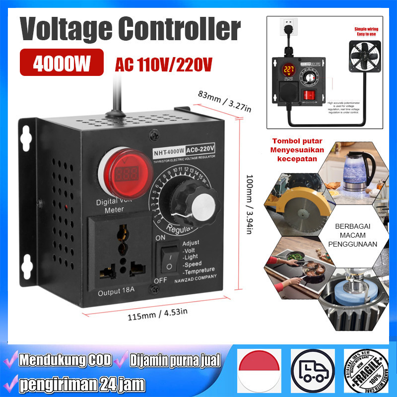 Jual 4000W Complete Dimmer Pengendali Tegangan AC 110V/220V Regulator Voltase Stepless Peredup ...
