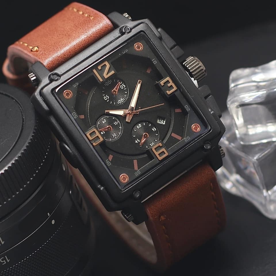 Jual Jam Tanga Pria Kulit Model Kotak Tanggal Pergerakan Analog ...