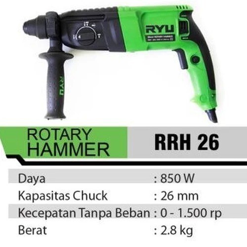Jual Mesin Bor Beton SDS Tembok Hammer 3 Fungsi Rotary Hammer RYU RRH26 | Shopee Indonesia