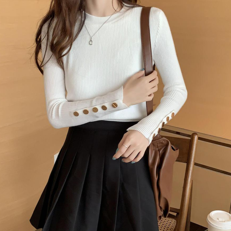 Jual [ RedPink ] Inner Baju Wanita Kaos Rajut Lengan Panjang Korean ...