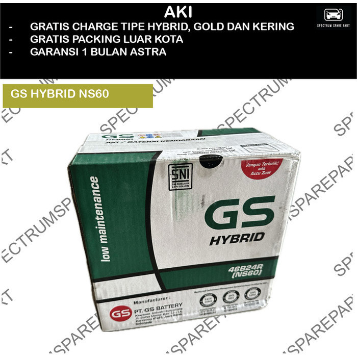 Jual AKI MOBIL GS HYBRID NS60 (46B24R) BASAH ORIGINAL ASTRA 12V 45AH NEPLE KECIL VELOZ - RUSH ...