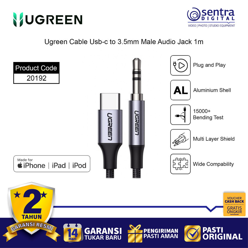 Jual Kabel Aux Audio Type C Male to Jack 3.5mm Male DAC UGREEN - 20192 ...