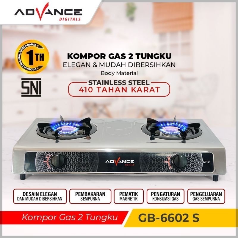 Jual Kompor Gas GB-6601S GB-6602S Advance 1 Tungku / 2 Tungku Stainless steel Tahan karat UG5 ...