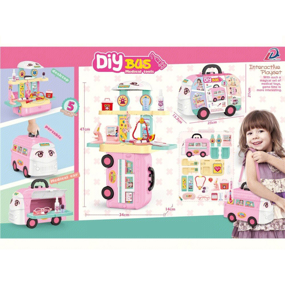 Jual Mainan Alat Dokter Peralatan Medis Koper Bus Doctor DIY Bus ...