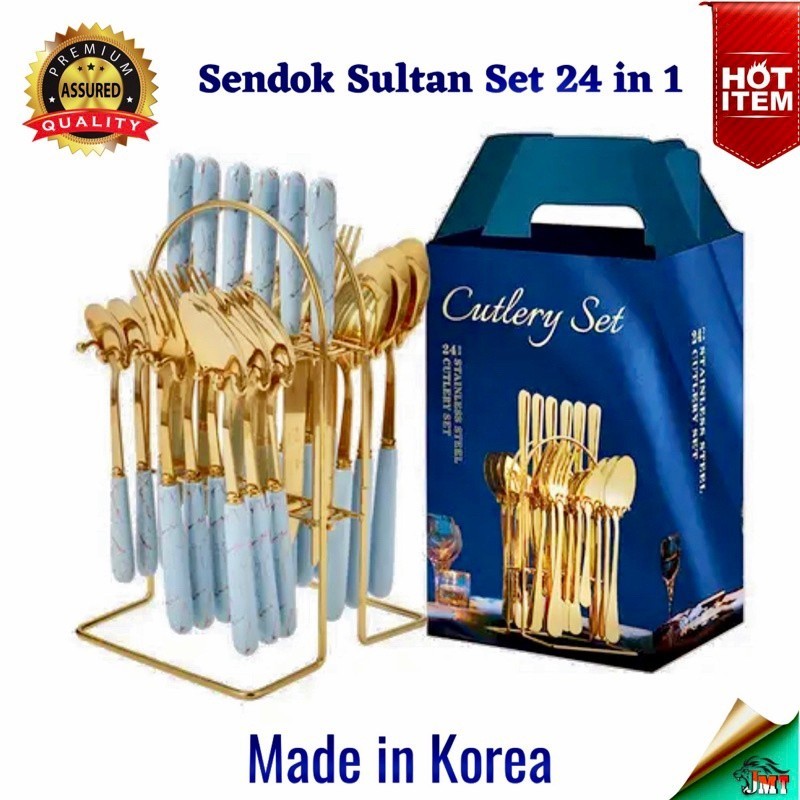 Jual Sendok Set Kramik Sultan Cutlery Set 24 IN 1 - Sendok Set Emas ...