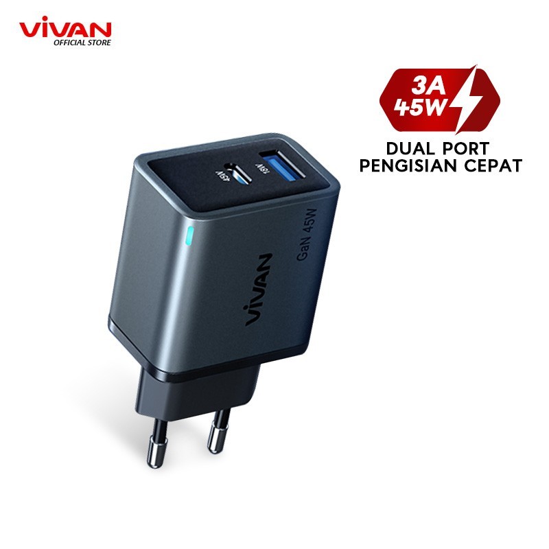 Jual VIVAN GAN08 Adaptor Super Charge 45W Dual Port Usb & Type C ...